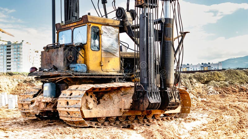 Pile Driving Machine. Diesel Hammer Pile Driving Machine Working on ...