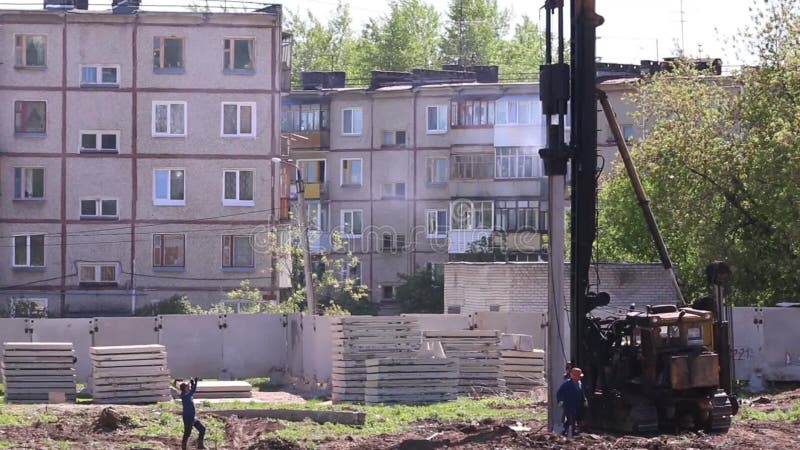 Pile-Driving Machine Work on Construction Site Stock Video - Video of ...