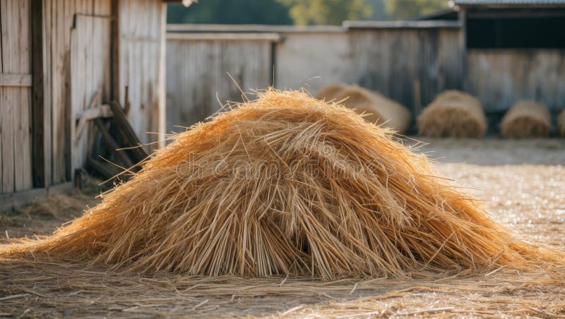 Pile of Dry Straw Gathered in a Farmyard. Stock Photo - Image of kibble ...