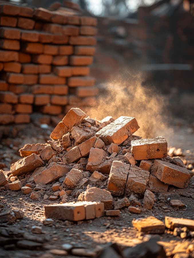 Pile of Dusty Bricks in a Construction Site. Stock Image - Image of ...