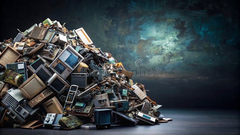 Pile of E Waste Cut Out on Dark Background Generative AI Stock ...