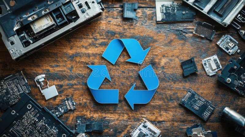 A Pile of Electronic Components with a Recycle Logo Stock Illustration ...