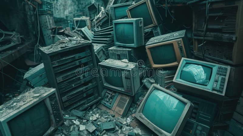Pile of Electronic, Computers, Monitors Garbage in Room from Recycle ...