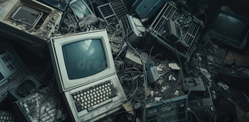 Pile of Electronic, Computers, Monitors Garbage in Room from Recycle ...