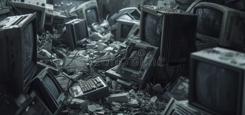 Pile of Electronic, Computers, Monitors Garbage in Room from Recycle ...