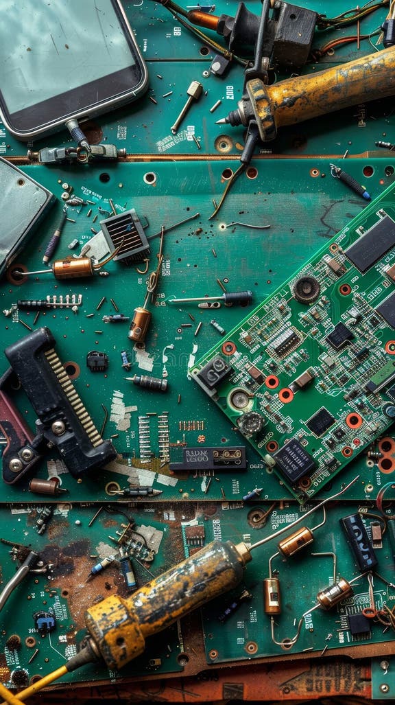 A Pile of Electronic Parts and Tools on a Table. Scene is One of ...