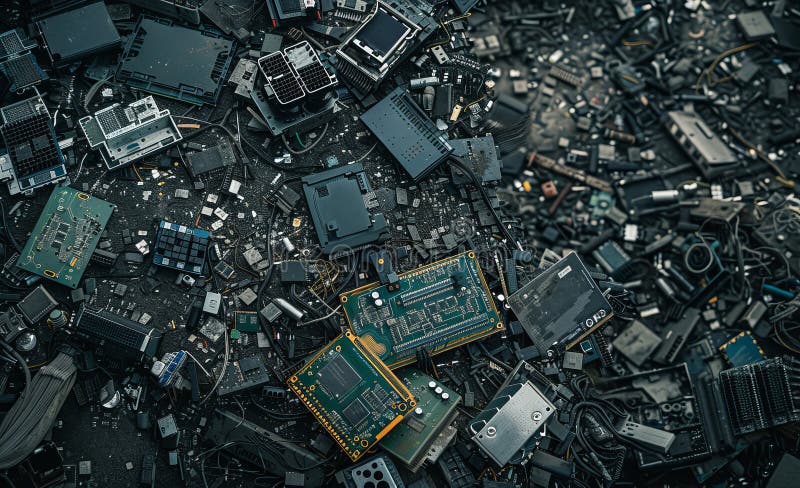 Pile of Electronic Waste Featuring Various Discarded Components Stock ...