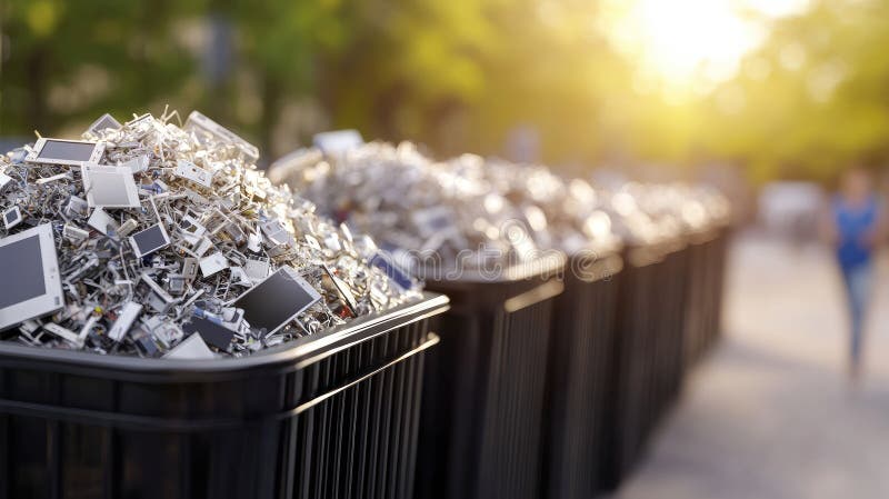 A Pile of Electronic Waste in Trash Bins, Highlighting the ...