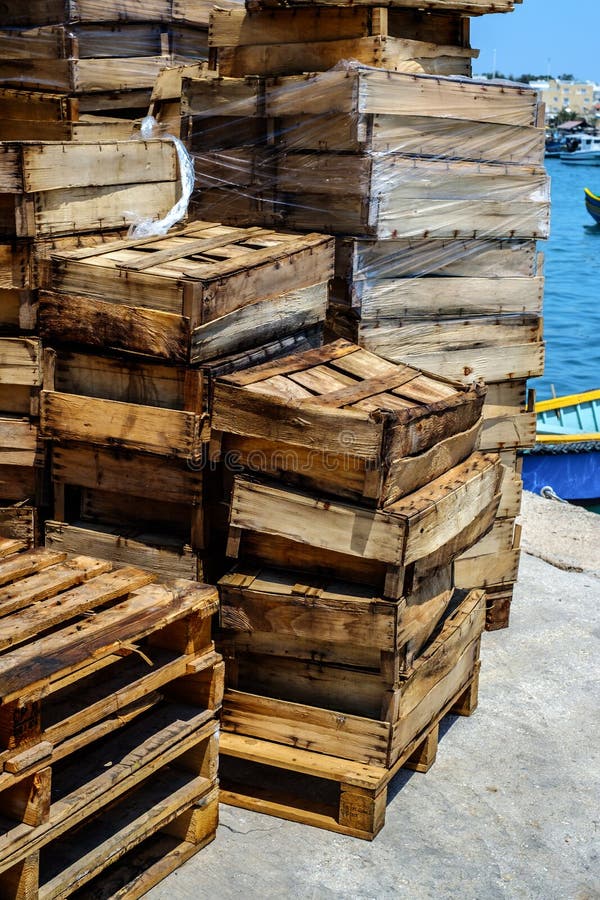 Pile of Empty Fruit Wooden Boxes Stock Image - Image of goods, aliment ...