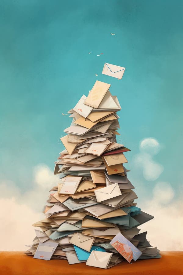 Pile of Envelopes with Email Symbol on Top Stock Illustration ...