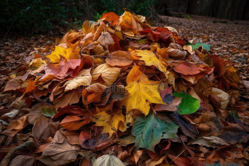 Pile of Fallen Leaves, with Each Leaf Showing Different Shades and ...