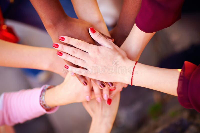 Pile of Female Multiethnic Hands in Union Sign Stock Photo - Image of ...