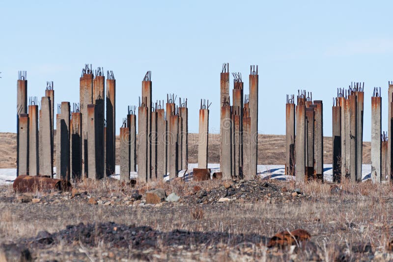 Pile Field Under Development on the Tundra Home. Stock Image - Image of ...