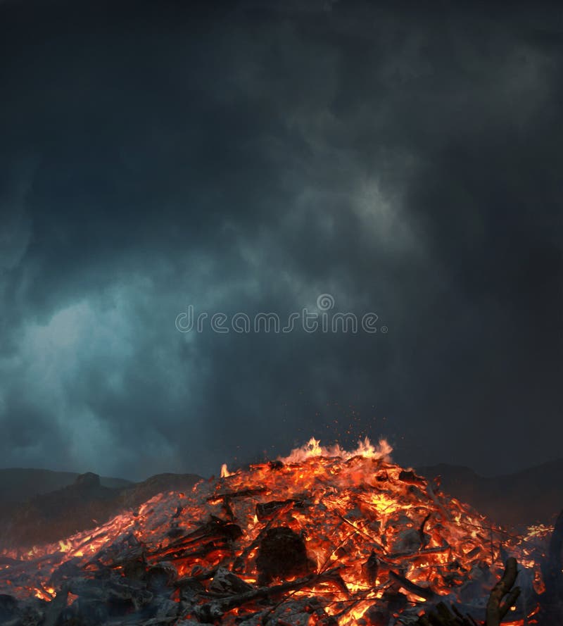 Pile of fire at night stock image. Image of volcano - 216227175