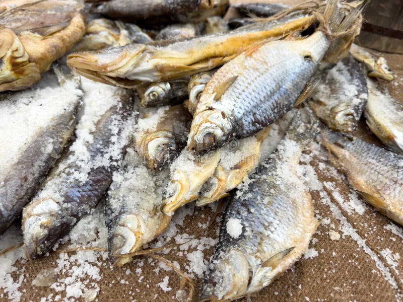 A Pile of Fish with Salt on Them Stock Photo - Image of mackerel, cold ...