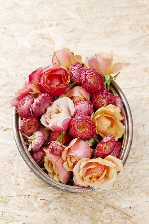 Pile of Flowers in Silver Bowl Stock Image - Image of flora, bridal ...