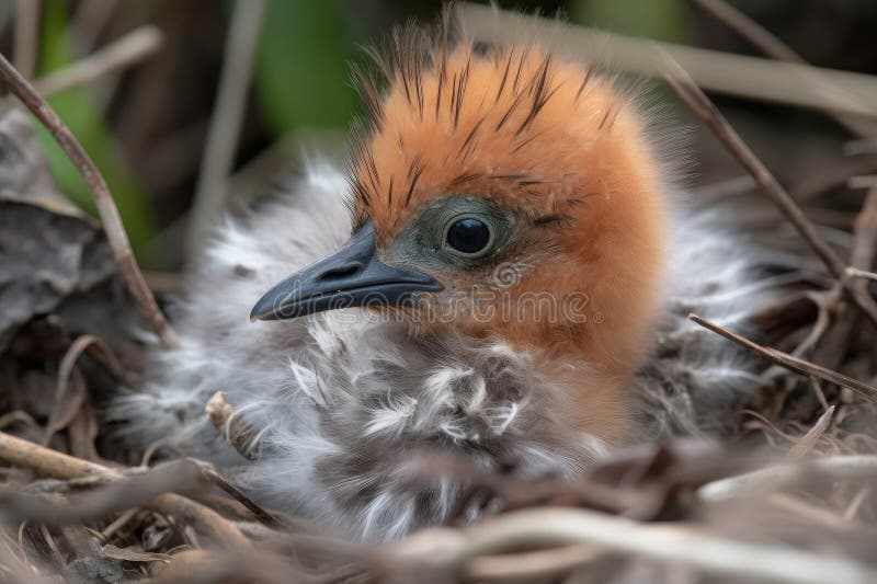 Pile of Fluffy Feathers in Nest, with Tiny Beak Peeking Out Stock ...