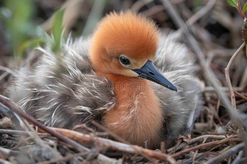 Pile of Fluffy Feathers in Nest, with Tiny Beak Peeking Out Stock ...