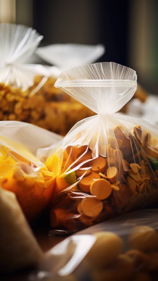 A Pile of Food in Plastic Bags, AI Stock Photo - Image of indoors ...