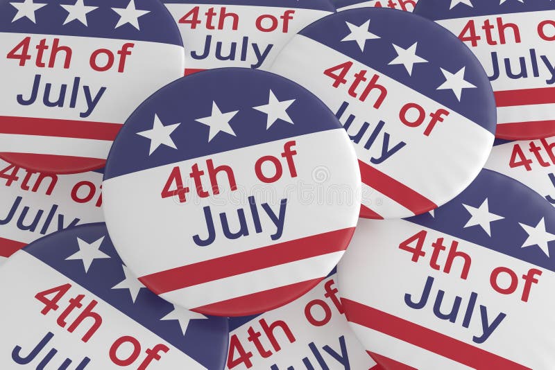 Pile of Fourth of July Buttons with US Flag, 3d Illustration Stock ...