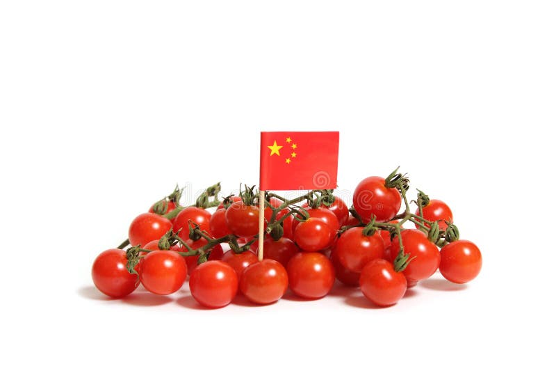Pile of Fresh Cherry Tomatoes with Flag of China Isolated on White ...