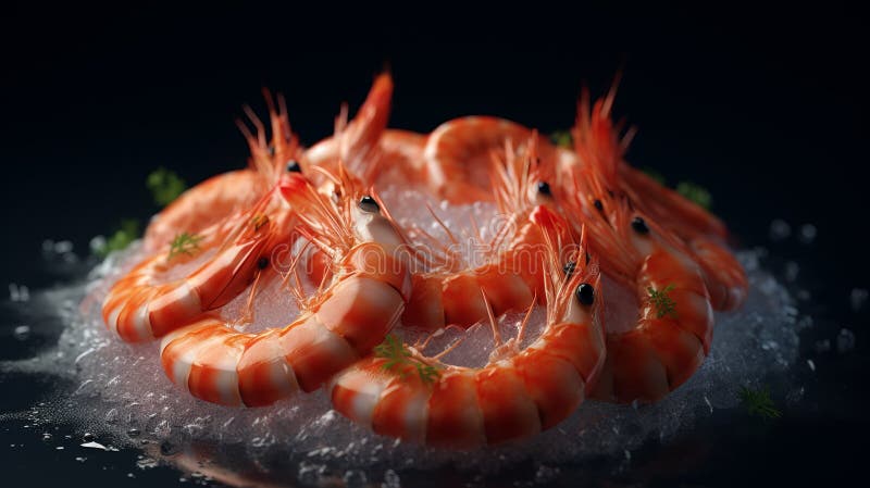 A Pile of Fresh Shrimp on a Bed of Ice Stock Illustration ...