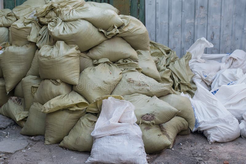 Pile of Full Garbage Bags. Landfill in the City Stock Image - Image of ...