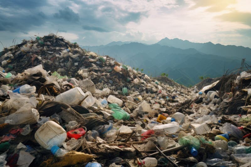 A Pile of Garbage with Mountains in the Background. Suitable for ...