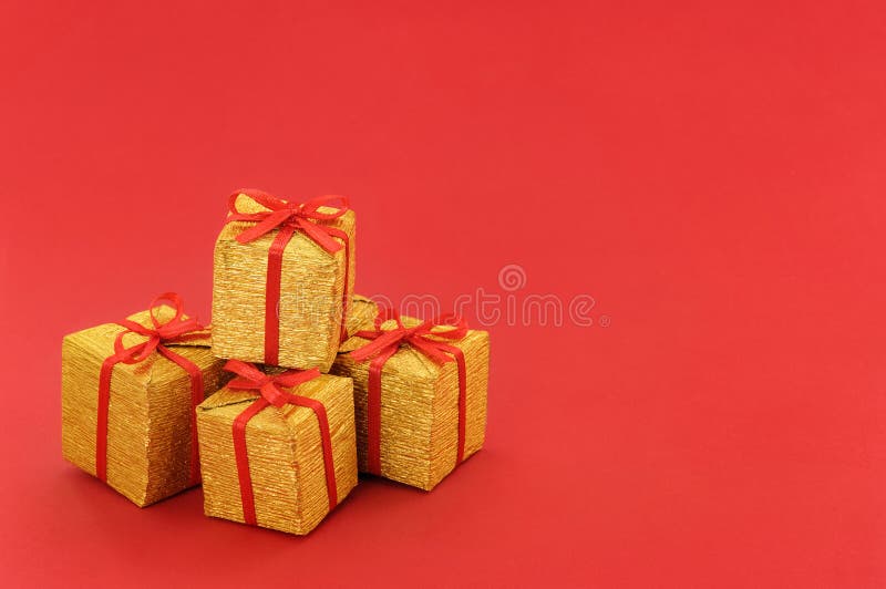 Pile of gift box on red stock image. Image of collection - 158879769