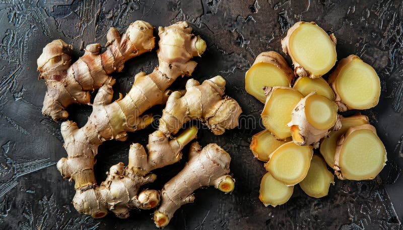 Pile of Ginger Root and a Pile of Ginger Slices Stock Image - Image of ready, fresh: 344680231