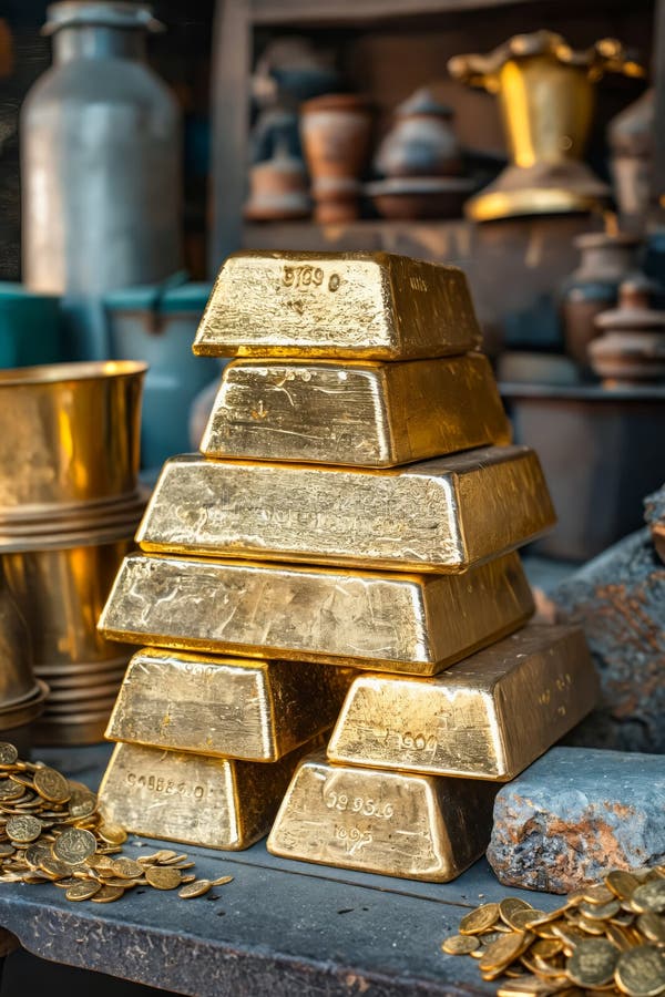 Pile Gold Bars Coins Table Ai Generated Stock Photos - Free & Royalty ...