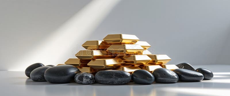 Pile of Gold Bars Surrounded by Dark Stones Stock Photo - Image of ...