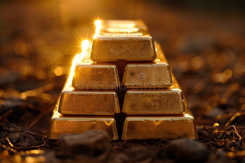A Pile of Gold Bars on Top of Dirt Generative AI Stock Illustration ...