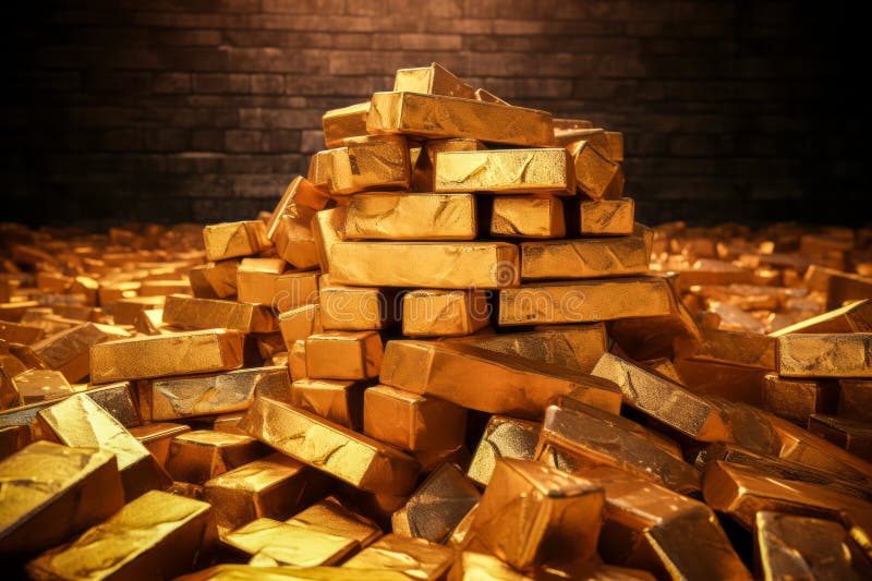 Pile of Gold Bricks in Cellar in Front of Brick Wall Stock Illustration ...