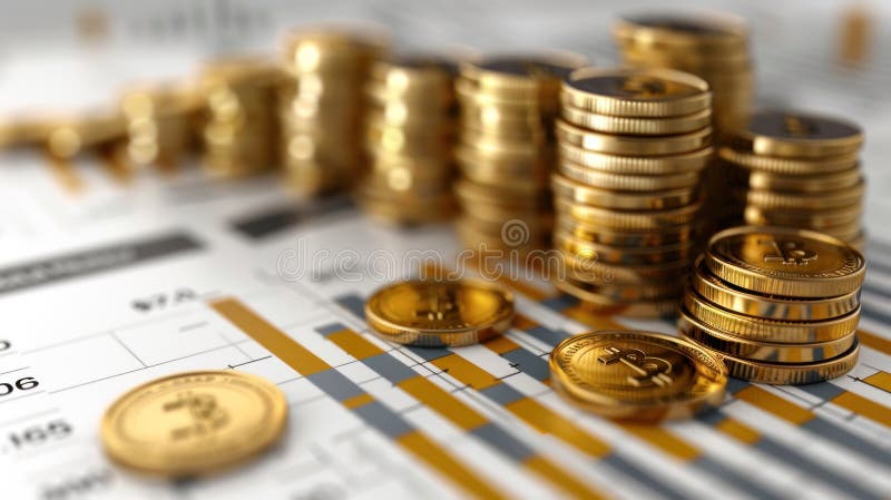 A Pile of Gold Coins Sits on Top of a Graph Paper Stock Photo - Image ...