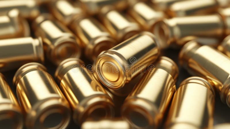 A Pile of Gold Colored Bullets on a Table, AI Stock Photo - Image of ...