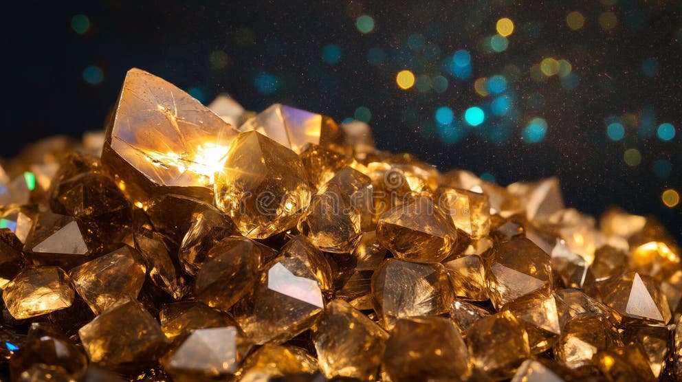 A Pile of Gold Colored Gems with a Rainbow Effect Stock Photo - Image ...