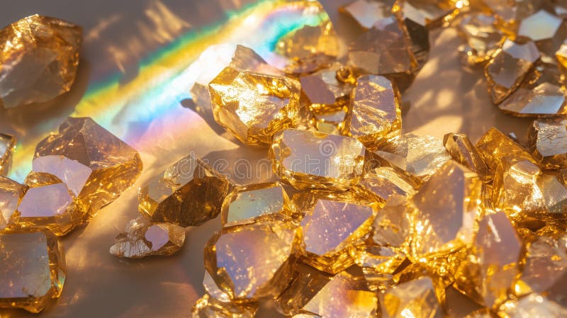 Pile Gold Colored Gems Rainbow Effect Stock Photos - Free & Royalty ...