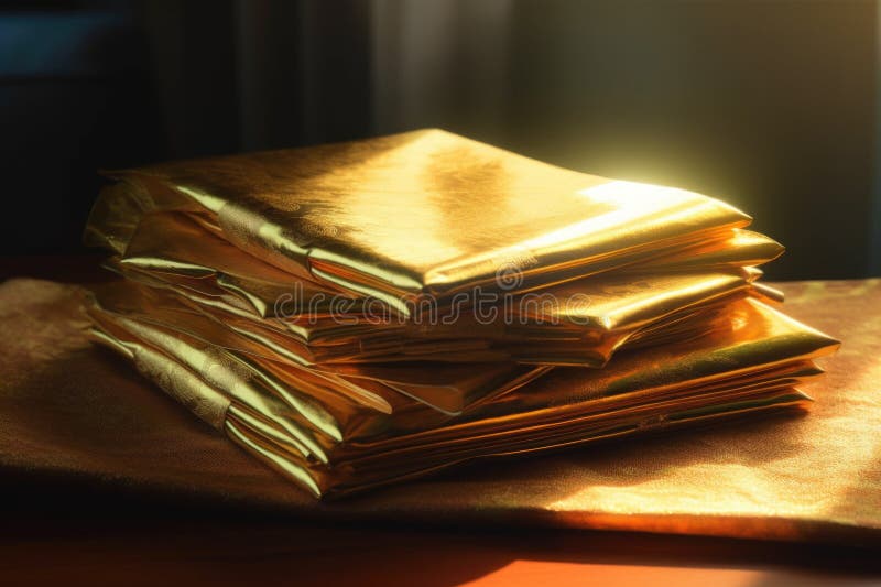 Pile of Gold Foil Sheets with a Soft Glow Stock Illustration ...