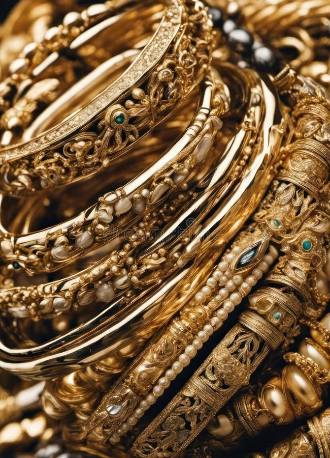 Pile of Gold Jewelry Bracelets Stock Illustration - Illustration of ...