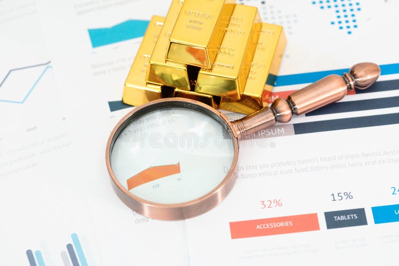 A Pile of Gold and a Magnifying Glass on the Document Stock Image ...