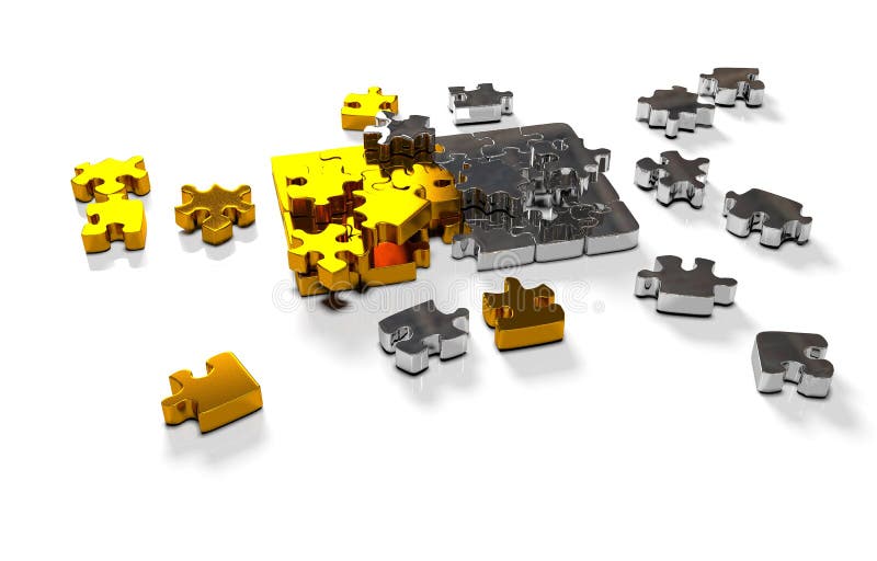 Pile of Gold Puzzle Elements Stock Illustration - Illustration of ...