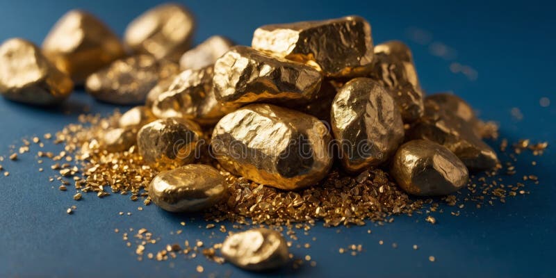 A Pile of Gold Rocks on a Blue Background. Stock Illustration ...