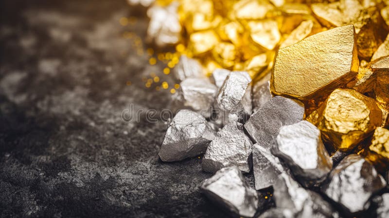 A Pile of Gold and Silver Nuggets on a Black Surface Stock Photo ...
