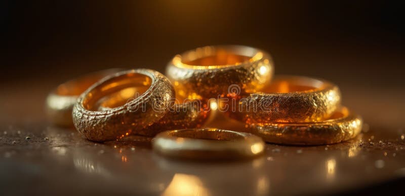 A Pile of Gold Wedding Rings Sitting on Top of a Table Stock ...