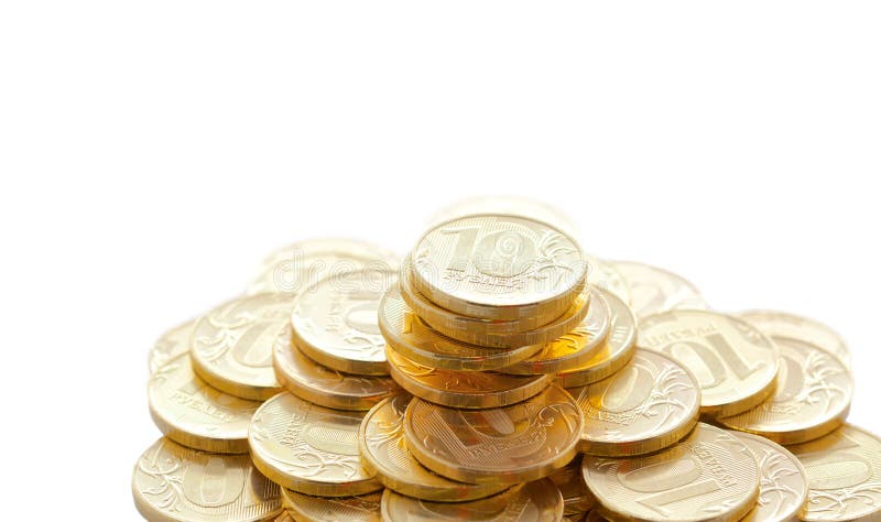 Pile of Golden Coins Isolated on White Stock Photo - Image of heap ...