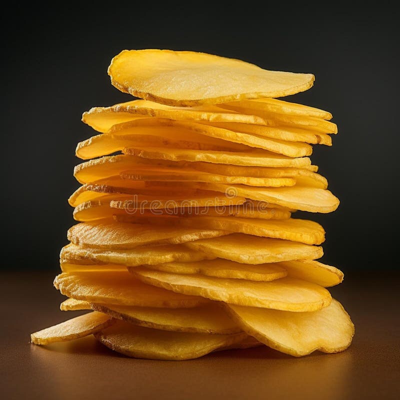 Pile of Golden-colored Potato Chips Resting on a Dark-hued Table ...