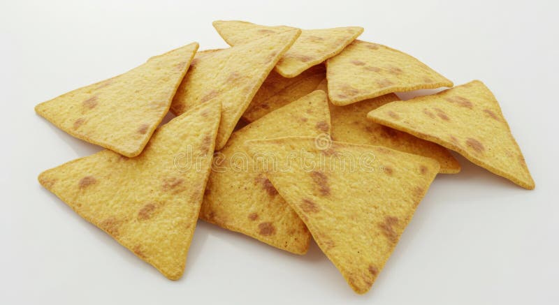 Pile of Golden Triangle Tortilla Chips on White Background Stock ...