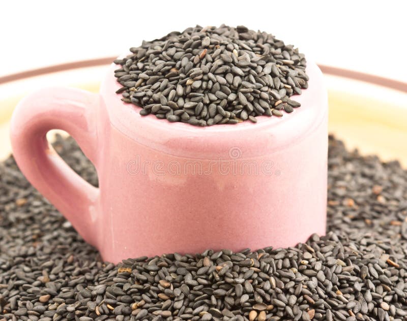 Pile Grain Sesame in Container on Disk Stock Image - Image of health ...