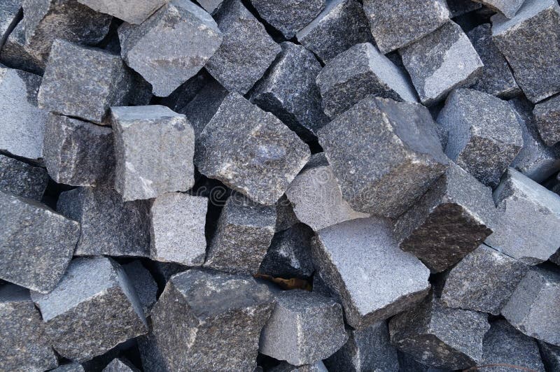 Pile of Gray Cube Granite Stones Stock Photo - Image of gray ...